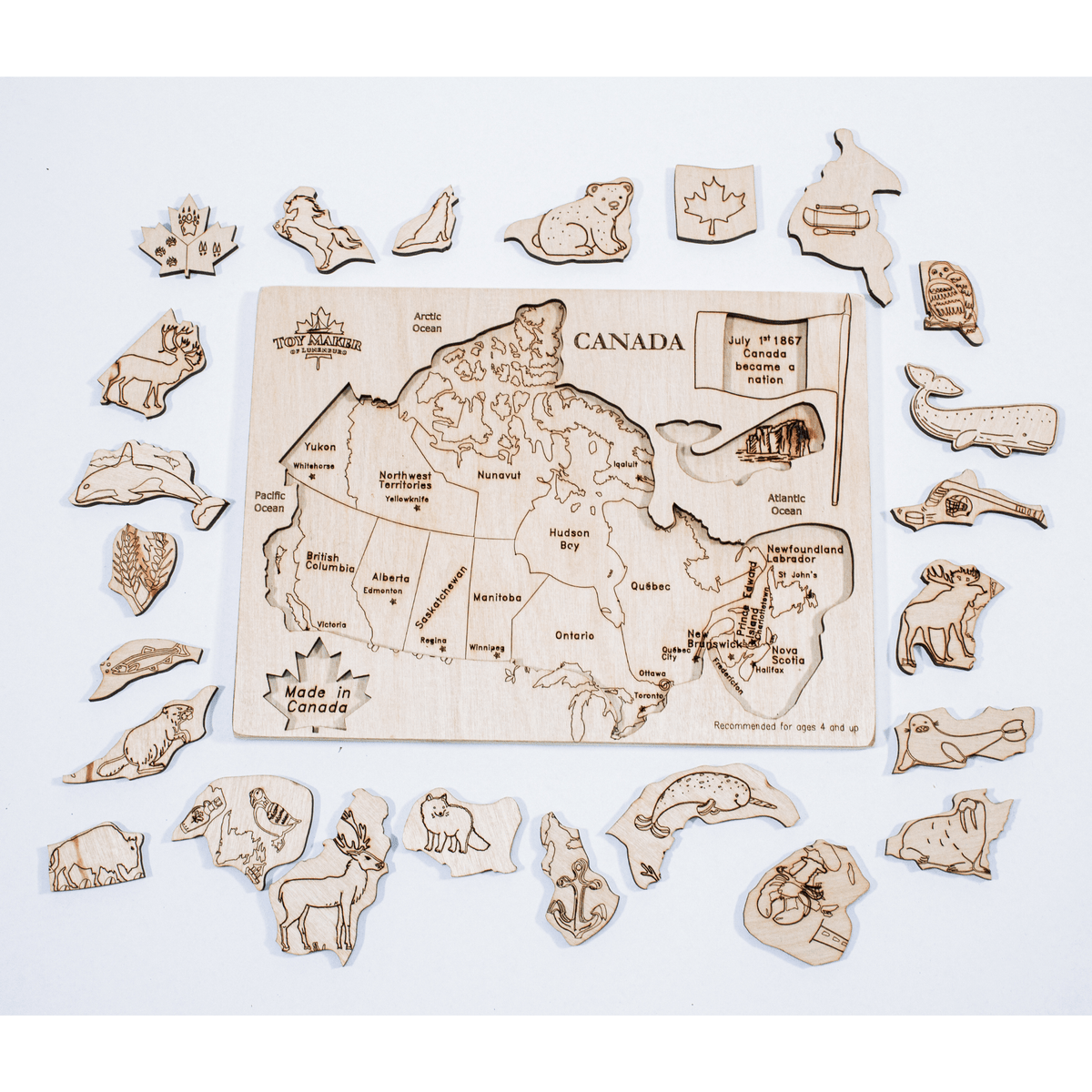 Kids Canada Map Puzzle with Native Animals - Toy Maker of Lunenburg
